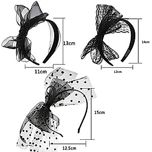 Hicarer 3 Pieces 80's Black Lace Headband with Bow 80s Theme Costumes Party Accessories Neon Lace Bow Headband for Women(Black)