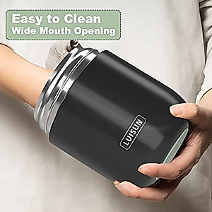 Luisun 17 Oz Insulated Food Thermos Soup Thermos for Hot Food Kids Adults, 304 Stainless Steel Food Container with Folding Spoon, Vacuum Insulated Portable for School, Office, Outdoor (Black)