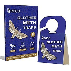 Redeo Clothes Moth Traps with Pheromones Non-Toxic and Odorless Sticky Glue Trap with Lure Clothing Moth Traps with Attractant for Closets and Carpet Indoor Moth Prevention, Safe for Kids and Pets (6)