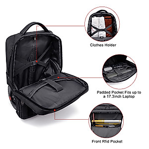 Rolling Backpack Wheeled Backpack, Business Travel Backpack, Carry on Luggage Waterproof Bag, Fit 17.3 Inch Notebook Men Women and College Student Computer Bag (Black)