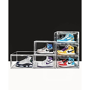 Shoe Boxes Clear Plastic Stackable 10 Pack Sneaker Storage Boxes with Magnetic Door, Acrylic Boxes for Display, Strong and Sturdy Fit Shoe Size Up to US 15