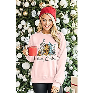 KIDDAD Christmas Sweatshirts for Women Merry Christmas Sweatshirt Funny Christmas Trees Graphic Holiday Party Pullover Tops Pink