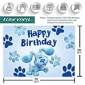 Seasonwood 7x5ft Happy Birthday Blues Dog Backdrop for Boys Birthday Party Photography Background Baby Kids Bday Blue Pet Paw Banner Decorations Cake Table Photo Booth Props