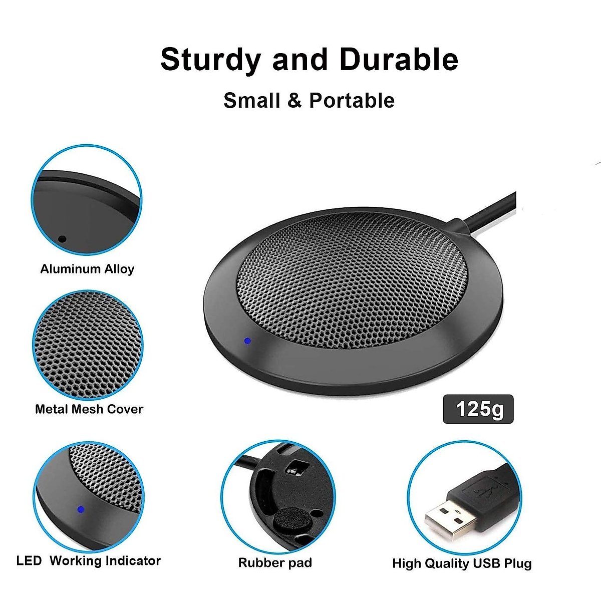 Conference USB Microphone, Computer Desktop Mic with LED Indicator, TKGOU Plug & Play Omnidirectional Condenser PC Laptop Mics for Online Meeting/Class,Skype,Recording,Chatting,Zoom,(Windows/Mac OS X)