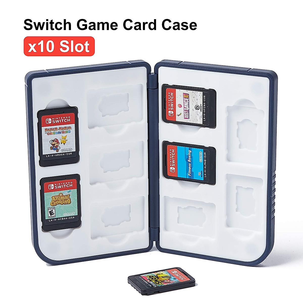 Game Card Case for Nintendo Switch (2019 & 2021 OLED),Nintendo Switch Lite,10 Game Cards & 10 Memory SD Cards Strorage Holder, Gameboy Portable Slim/Small Size Case Blue