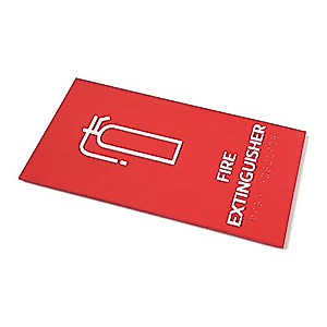 Kubik Letters Fire Extinguisher Sign, ADA Compliant Modern Design Sign with Grade 2 Braille for Fire Extinguisher Location with 3M Double Sided Tape