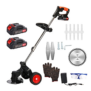 HEVIRGO Cordless String Trimmer & Edger, 21V 3 in 1 Electric Lawn Mower Weed Eater Cordless Electric Grass Trimmer Lawn Edger Brush Cutter for Yard and Garden, with 2.0Ah Batteries & Charger