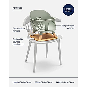 Lalo The Booster Seat for Babies & Toddlers, Children's Booster Seat, Easy to Clean Five-Point Safety Harness & Durable Non-Toxic Plastic Seat & Belly Bar - Sage