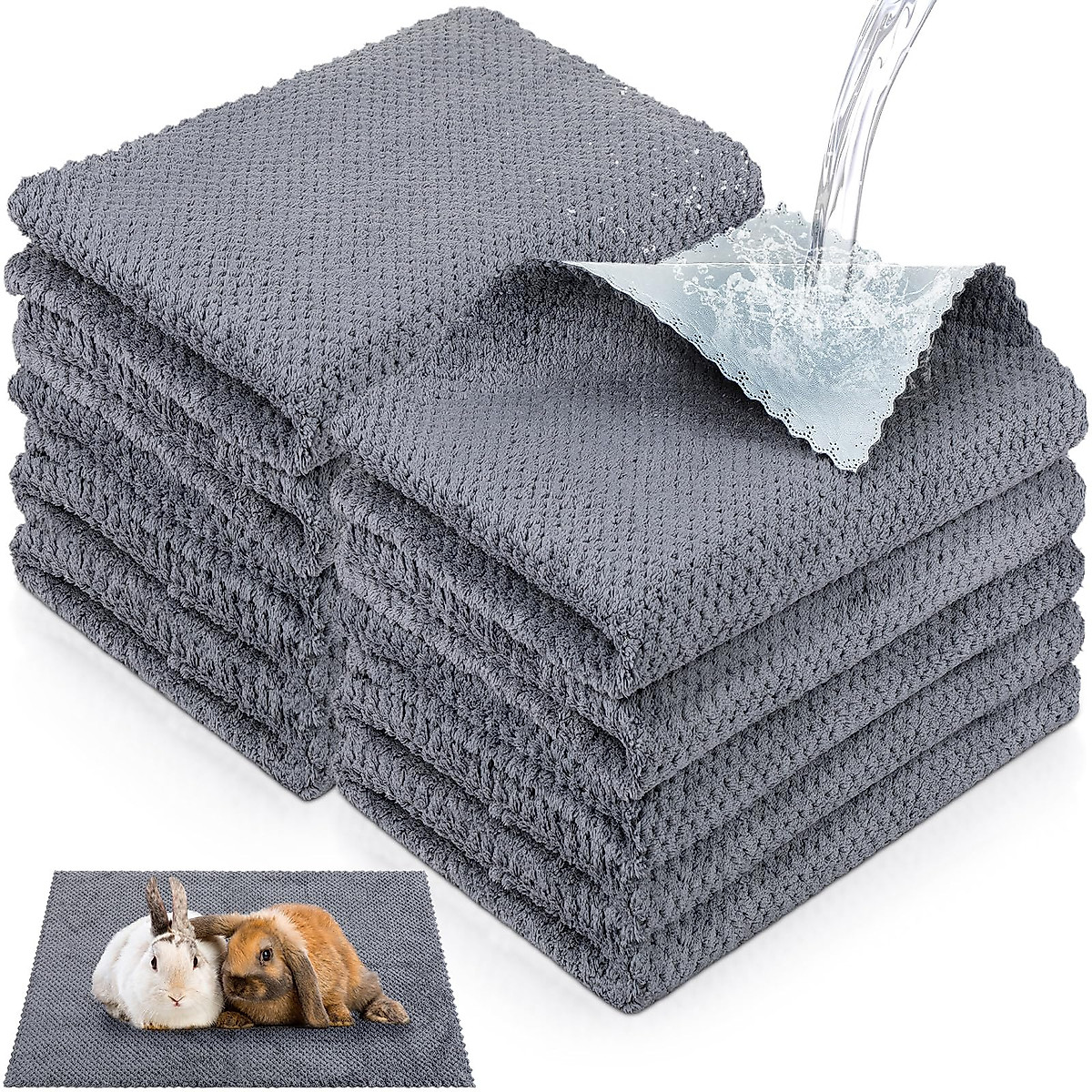 VitalCozy 10 Pcs Guinea Pig Pee Pads Mats for Cage Rat Bedding Blanket for Guinea Pigs Controlling Absorbent Waterproof Pee Pads for Rabbits, Hamster and Other Small Animals(18 x 24 Inch,Gray)