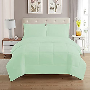 Sweet Home Collection 7 Piece Comforter Set Bag Solid Color All Season Soft Down Alternative Blanket & Luxurious Microfiber Bed Sheets, Mint, Twin