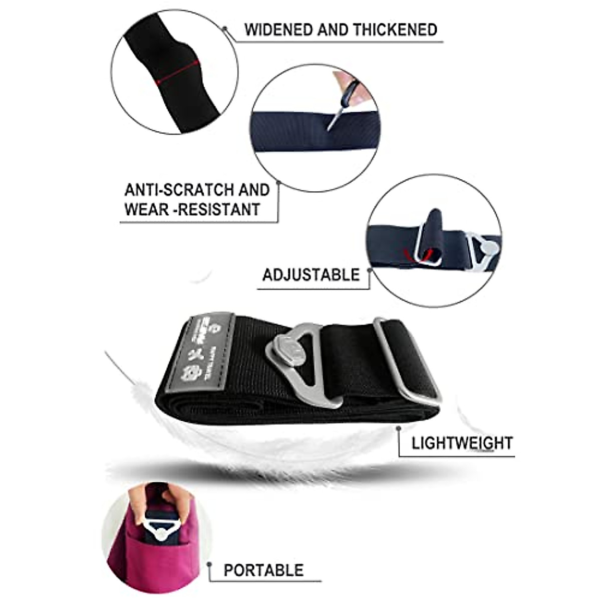 JOONMING Travel Belt for Luggage Over Handle for Carry on Bag， 2-in-1 Adjustable Elastic Luggage Straps for Suitcases Add a Bag for Airport, Trip, Boarding