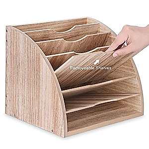 WuGeShop Office 7 Tier File Organizer Desk Paper Organizer, 6 Adjustable Shelves File Sorter, Large Desktop Paper File Holder with DIY Compartments