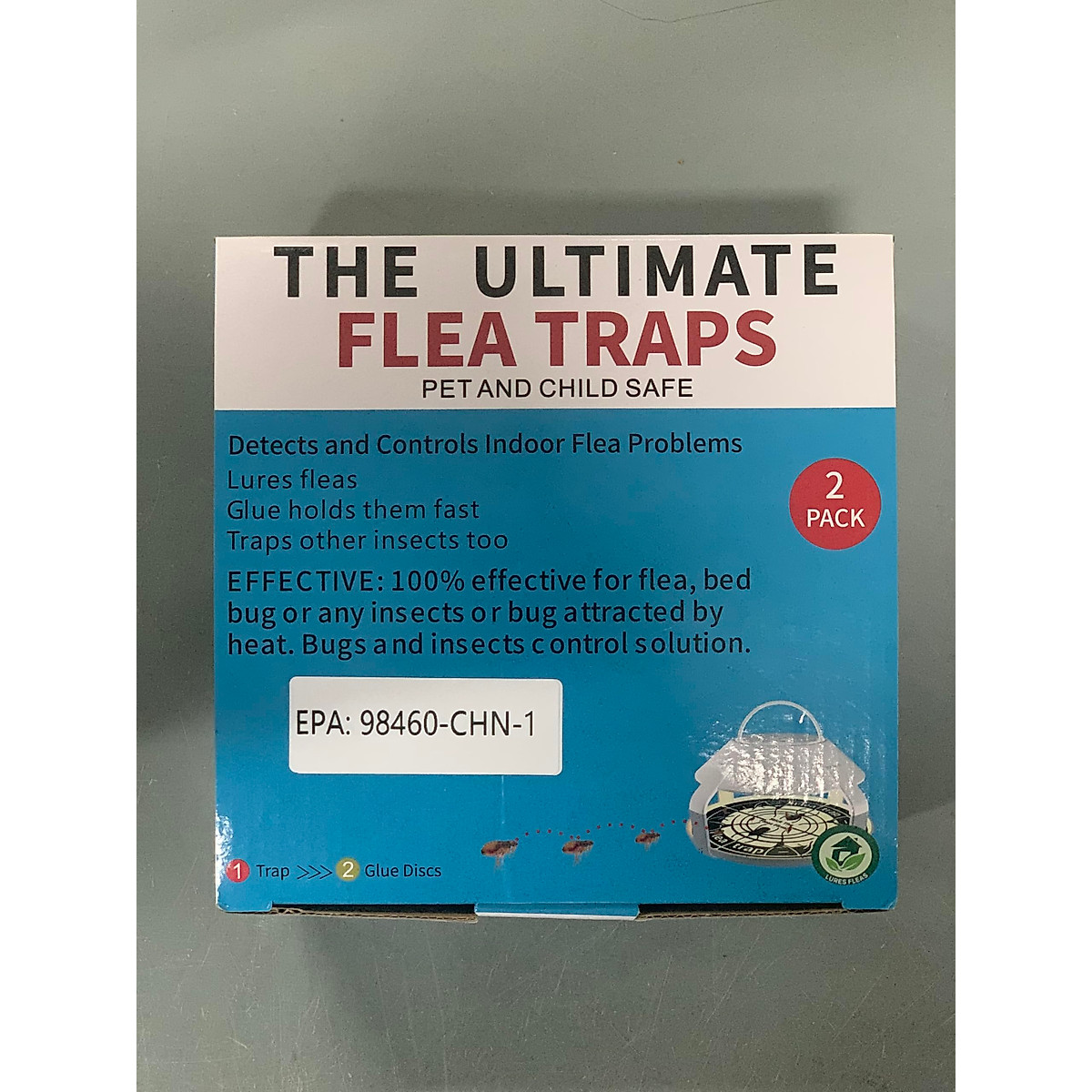 2 Pack Flea Traps for Inside Your Home with 10 Sticky Refill Discs & 4 LED Light Modes Flea Light Trap for Indoor, Harmless & Friendly to Pets & Kids Pest Trapper for Fleas, Flies, Mosquitoes, Moths