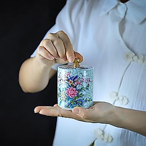 Bicuzat Enamel Ceramic Tea Caddy Tea Canister Tea Storage Container Tins Jar with Airtight Lid Moisture-proof Tank for Tea, Coffee, Herb, Sugar, Spice, Nuts