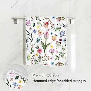 ALAZA Floral Hand Towel Spring Summer Botanical Flower Blooming Dish Towels Cotton Face Towel Bath Decor 30x15 inch for Mothers Day