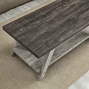 Roundhill Furniture Athens Contemporary Wood Shelf Coffee Table, Weathered Walnut and Gray
