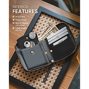 Vulkitty Women Leather Wallet RFID Blocking Bifold Slim Coin Purse Credit Card Holder with Zipper Pocket Case