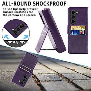 MONASAY Wallet Case Compatible for Galaxy Z Fold 5 5G with S Pen Holder, Flip Folio Leather Cell Phone Cover with RFID Blocking Credit Card Holder, Purple