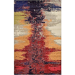 Unique Loom Estrella Collection Abstract, Rustic, Modern, Gradient, Distressed Area Rug, 5' 1" x 8' 0", Pink/Navy Blue