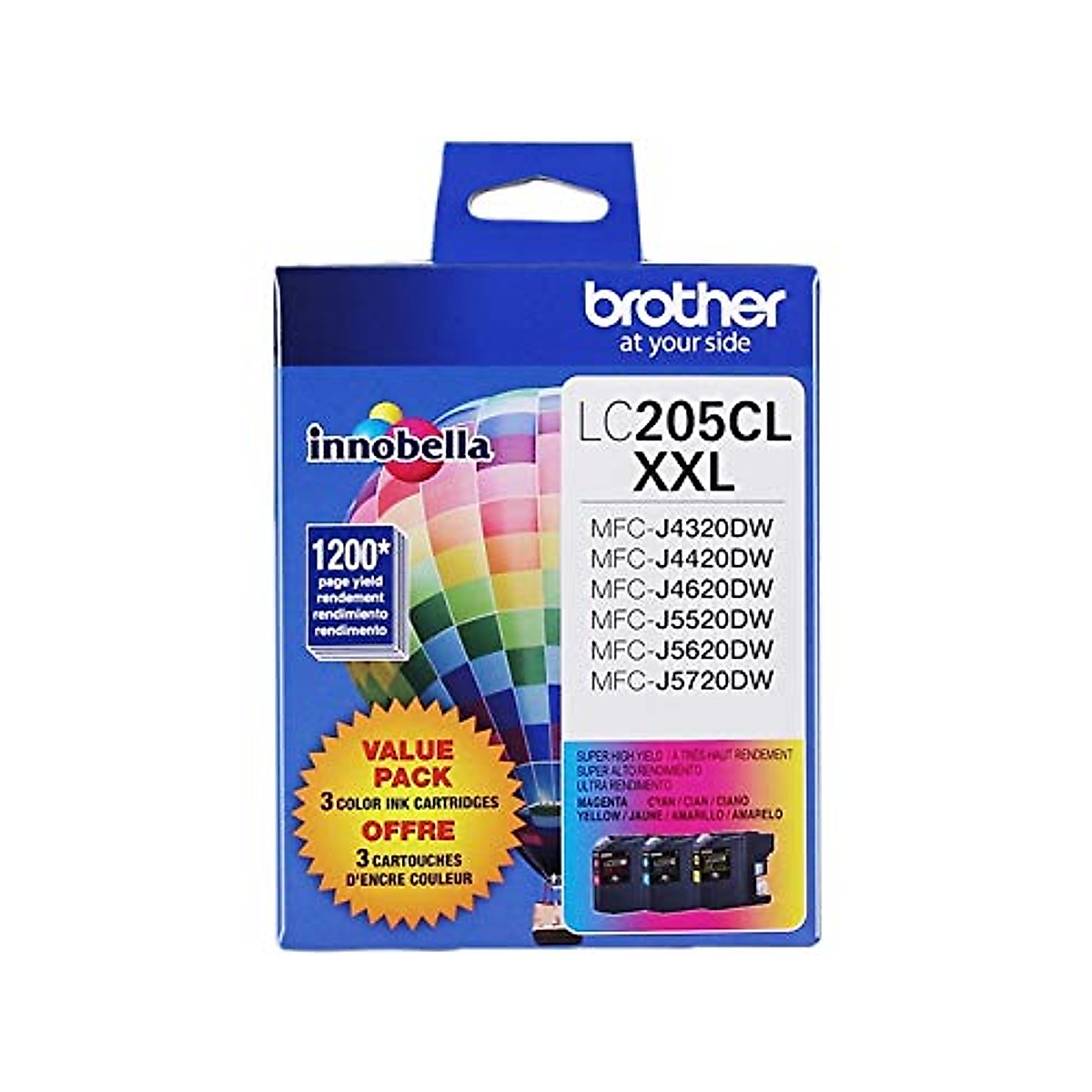 Brother LC205-3PKS Combo Pack Ink Extra High Yield (3x 1,200 Yield)(C/M/Y)