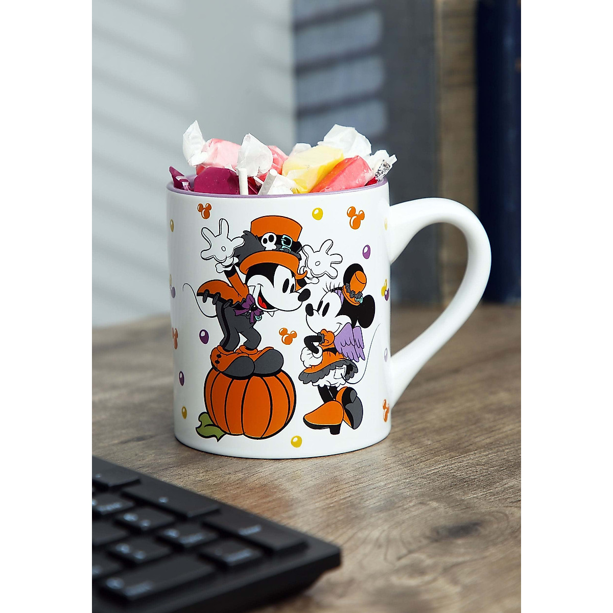 Silver Buffalo Disney Mickey and Minnie Halloween Let's Party Ceramic Mug, 14-Ounce, 1 Count (Pack of 1), Multicolored