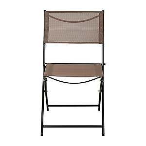 Flash Furniture Brazos Commercial Indoor-Outdoor Folding Chairs, Flex Comfort Backs/Seats, Metal Frames, Portable Lightweight Foldable Design, Set of 2, Brown/Black
