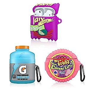 (3 Pack) Cute Airpod Case for Airpods 2&1, 3D Kawaii Silicone Cartoon Food Funny Protective Cover Accessories Skin for Airpod 1&2 Gen Charging Case for Girls Boys-(Bubble Gum+Sport Water+Takis)