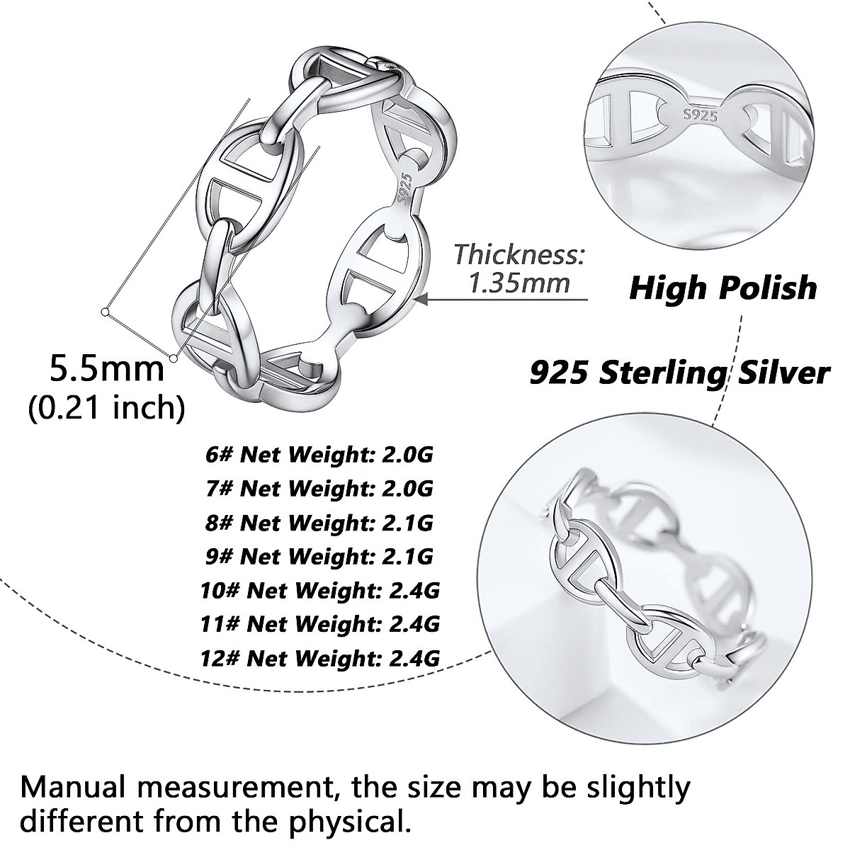 Silver Chain Rings for Women Plain Silver Mariner Link Chain Rings Size 7 for Women Stacked