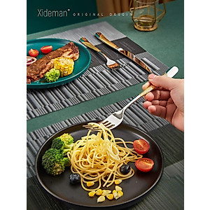 Xideman 16 Piece Hammered Silver Gold Silverware Set, Modern Golden 18/10 Stainless Steel Flatware Set, Kitchen Utensil Set Service for 4, Tableware Set, Cutlery Set, Knives Forks Spoons Set