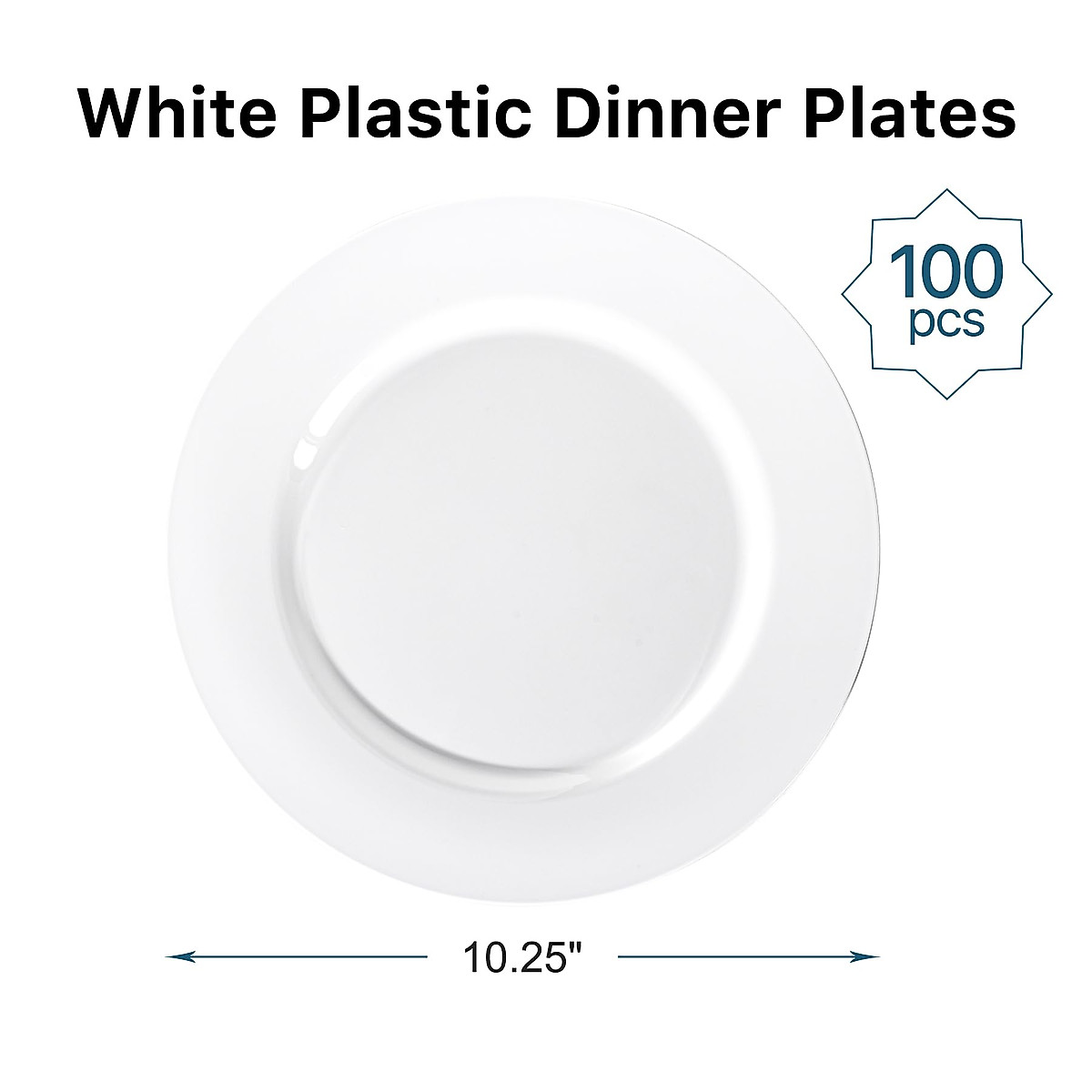N9R 100PCS White Plastic Plates, Plastic Disposable Plates 10.25inch, Premium Heavy Duty Dinner Plates, Elegant and Fancy Party Plates