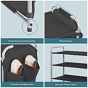 STORAGE MANIAC 5 Tier Shoe Rack with 6 Side Pockets, 23-Pairs Metal Shoes Organizer Free Standing Compact Shoe Storage Organizer Shoe Shelf for Closet Bedroom Entryway Hallway, Black