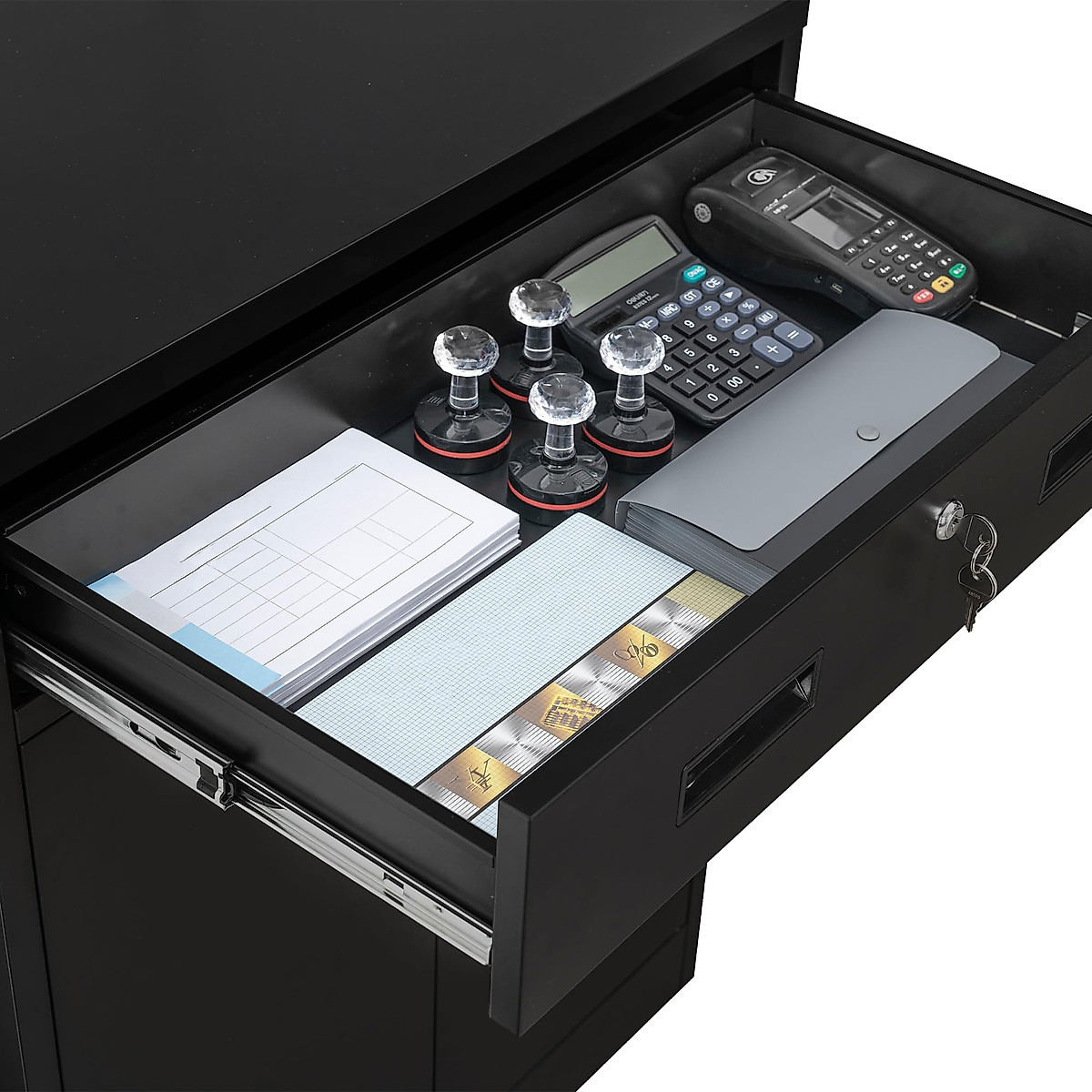 TaskStorz Metal Garage Storage Cabinets，Metal File Cabinet with 1 Locking Drawers, Lockable Storage Cabinets for Office, Home, Garage, Warehouse 36.2" H x 27.6" W x 15.7" D (Black)