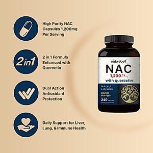 NAC Supplement 1200mg Per Serving | 240 Capsules, N-Acetyl Cysteine with Quercetin | Double Strength - Support for Immune, Liver, & Lung Health