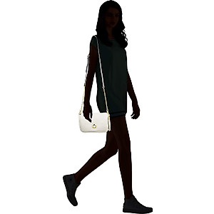 B BRENTANO Vegan Quilted Flap-Over Crossbody Bag with Chain Strap and Tassel Accent (Off-White)