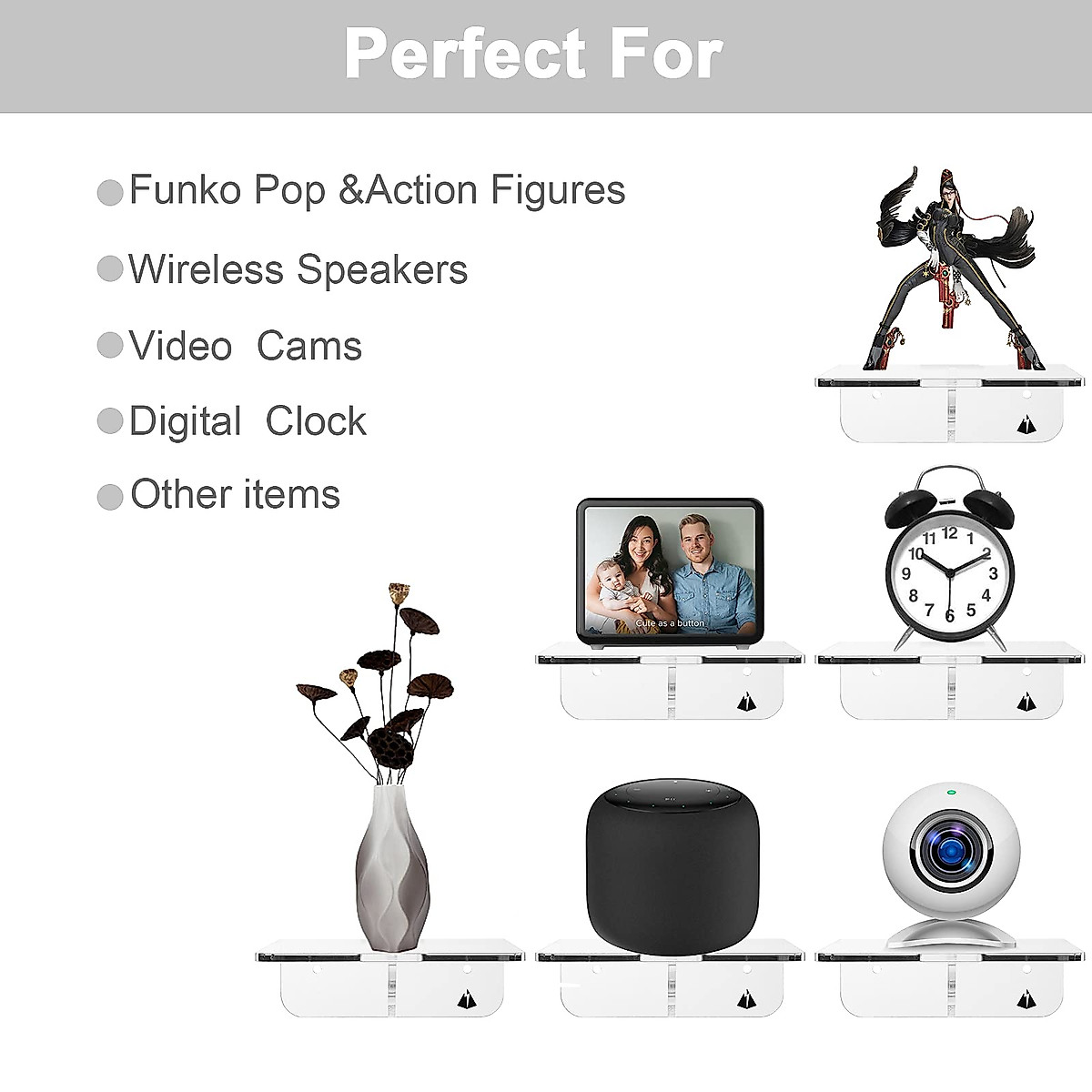 TXEsign Mesh WiFi Router Shelf, Acrylic Small Wall Shelf for Orbi Mesh WiFi Router, Google Nest WiFi, Speaker, Clock, Monitor Action Figure (6.69X5.51 Inch) (5.51X6.69 Inch)