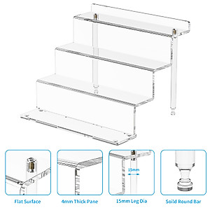 NIUBEE Acrylic Riser Display Shelf, 2 Pack Clear Display Stand for Amiibo Funko POP Figures,4 Tier Cupcakes Stand Perfume Organizer and Storage (12 Inch Large)