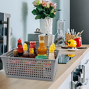 Joyeen 3 Packs Large Organizer Baskets Bins, Plastic Storage Basket (Grey)