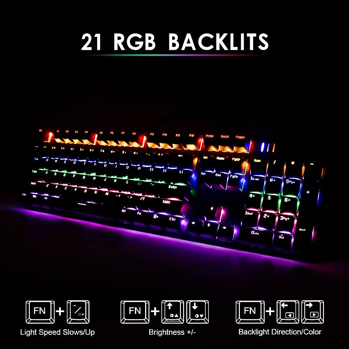 Alkem Mechanical Gaming Keyboard with Rainbow Backlit 104 Keys Gaming Keyboard USB Wired Keyboard with Blue Switch Anti-Ghosting Full Size Keyboard for Windows PC MAC Games (Black)