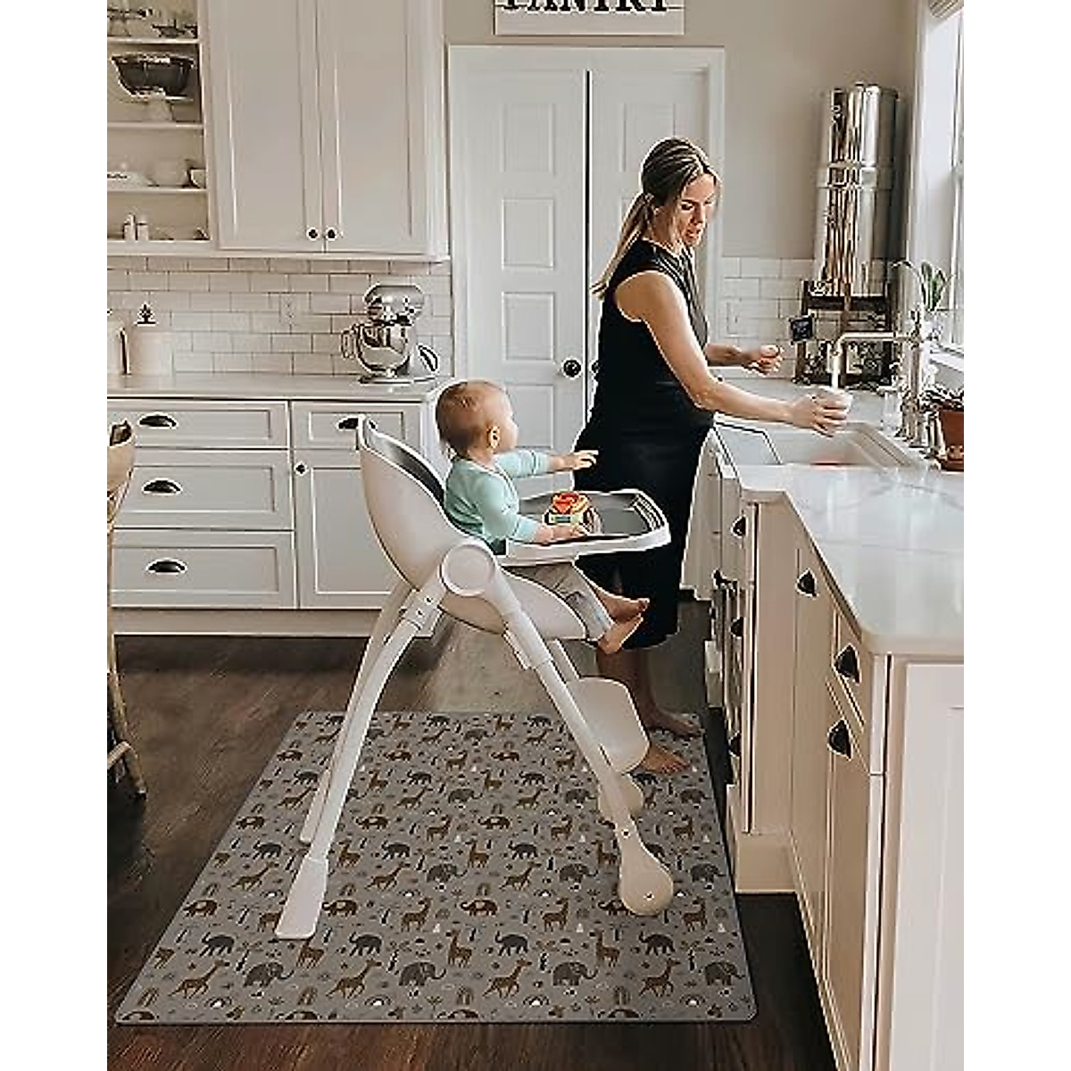 Baby Splat Mat for Under High Chair, 51 x 51 Inch Splash Mat, Waterproof and Washable Spill Mat, Anti-Slip Floor Protector, Elephant&Giraffe