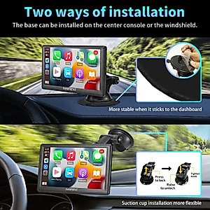SANPTENT Wireless Apple CarPlay Dash Mount, Portable Car Stereo, Android Auto, Drivemate, 7-Inch Full HD Touchscreen, Car Audio Receiver, Bluetooth Handsfree, Car Buddy, Rear Camera, TF/USB/AUX Input