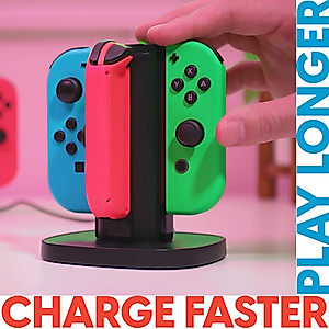 TALK WORKS Joy-Con Charger Dock For Nintendo Switch Gaming Controllers - 4-Remote Docking Charging Station,USB Compatible w/ Switch OLED (Black)
