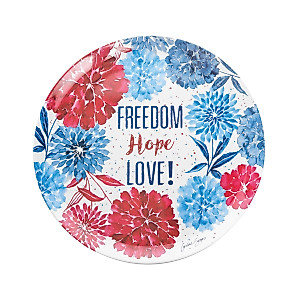 C&F Home Freedom Hope Love Round Platter 4Th Of July Patriotic Usa Independence Day Memorial Day Americana Liberty 14" x 14" x 0.59" Red