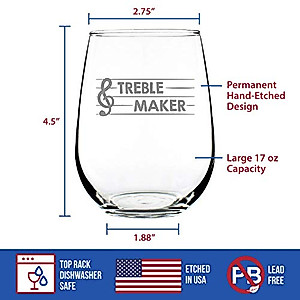 Treble Maker – Stemless Wine Glass - Cute Funny Music Teacher Gifts for Women and Men - Fun Unique Musical Decor - Large