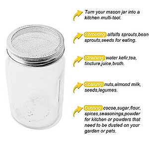 Sprouting Jar Strainer Lid - For Growing Organic Sprouts & Sprouter Screens - 304 Stainless Steel