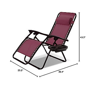 topment Outdoor Zero Gravity Lounge Chair with Pillow & Utility Tray, Folding Patio Lawn Beach Recliner(Wine)