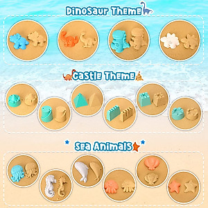 FHOZGECY Beach Toys, 23Pcs Sand Toys, Sandbox Toys with Dump Truck, Collapsible Sand Bucket, Shovel Set, Sand Castle Kit, Animal Dinosaur Molds, Mesh Bag, Travel Toys for Kids Toddlers Boys Girls