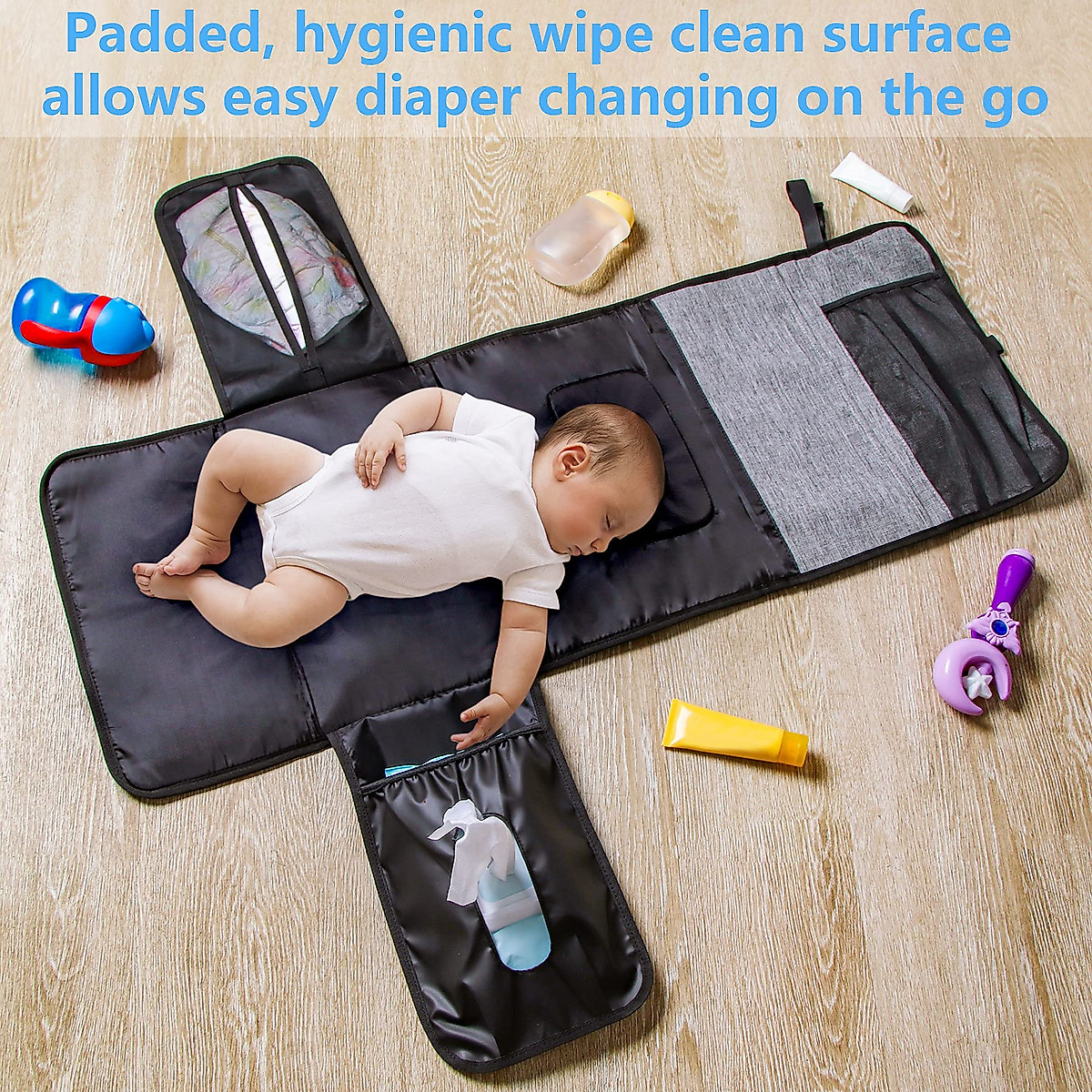 Portable Diaper Changing Pad, TOPGOOSE Large Capacity Baby Diaper Changing Mat with Waterproof & Easily Cleanable Folding Travel Mat Station Diaper Bag, Newborns Essentials, Baby Shower Gifts