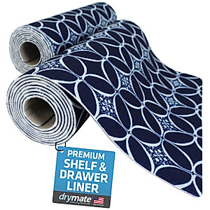 Drymate Premium Luxury Shelf & Drawer Liner, Thick Cushioned Fabric, Non-Adhesive, Absorbent, Waterproof, Slip-Resistant, Liners for Kitchen Cabinets, Cupboards (USA Made)(12”x59”)(2-Pack)(Indigo)