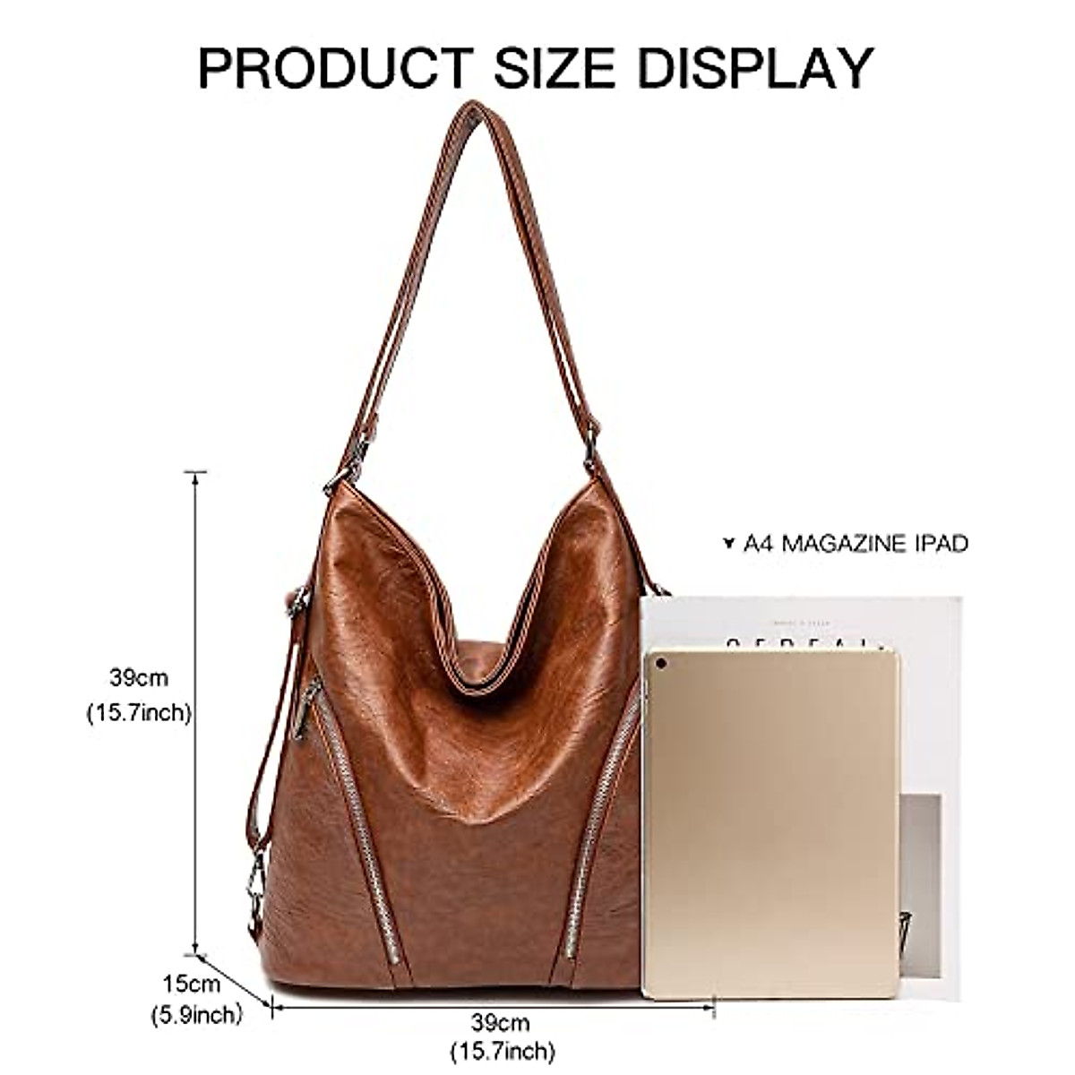 HARRELSA Large Convertible Bag Soft Leather Backpack Convert Strap Shoulder Bag for Women Big Hobo Handbag (Brown)