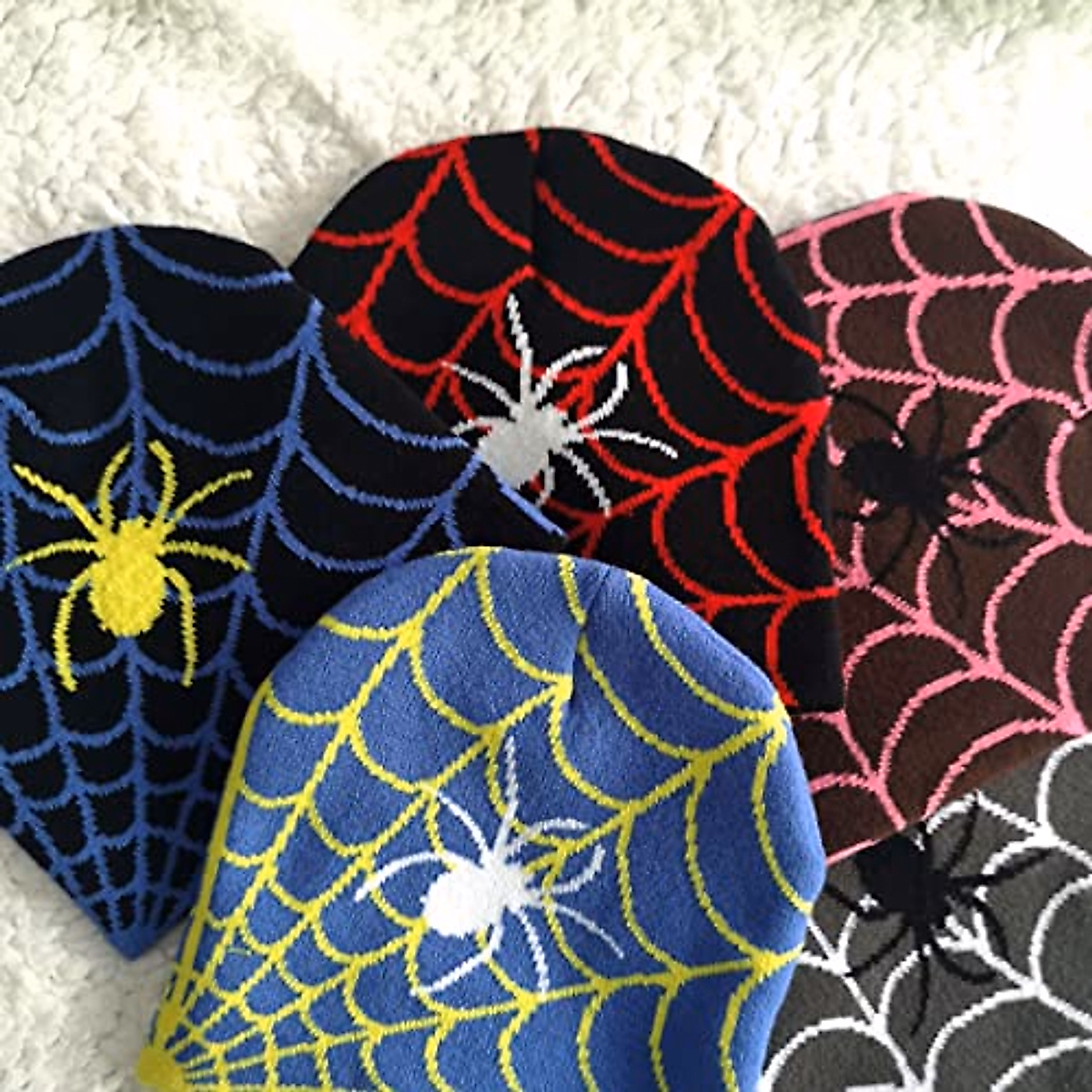 Dicusph Y2K Gothic Spider Pattern Wool Acrylic Knitted Hat Women Beanie Winter Warm Beanies Men Casual Skullies Outdoor (Pink,Medium)